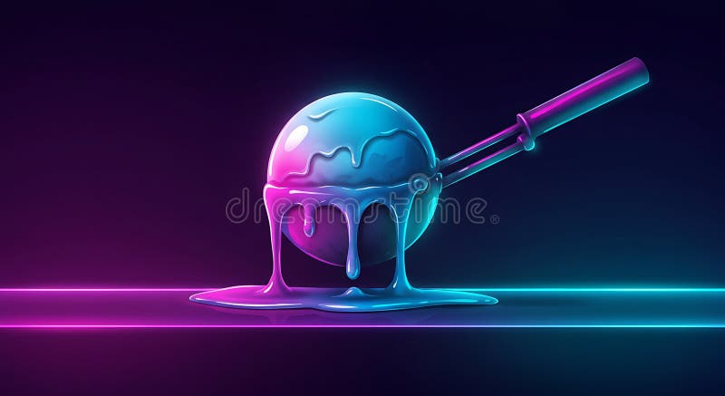 Melting Ball with Handle Drips Onto Surface in Neon Lighting Stock ...