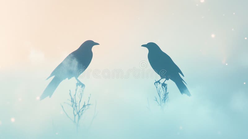 Melting Bird Silhouettes in Dreamlike Sky with Dramatic Effect Stock ...