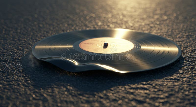 Melting Black Vinyl Record on Dark Surface in Warm Light Stock ...