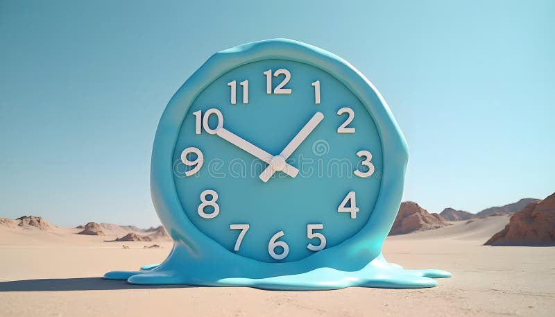A Melting Blue Clock in the Desert, Symbolizing the Passage of Time and ...