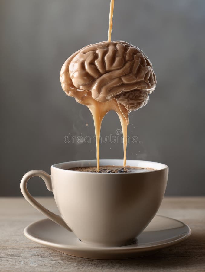 Melting Brain Dripping into a Cup of Coffee in a Contemporary Cafe ...