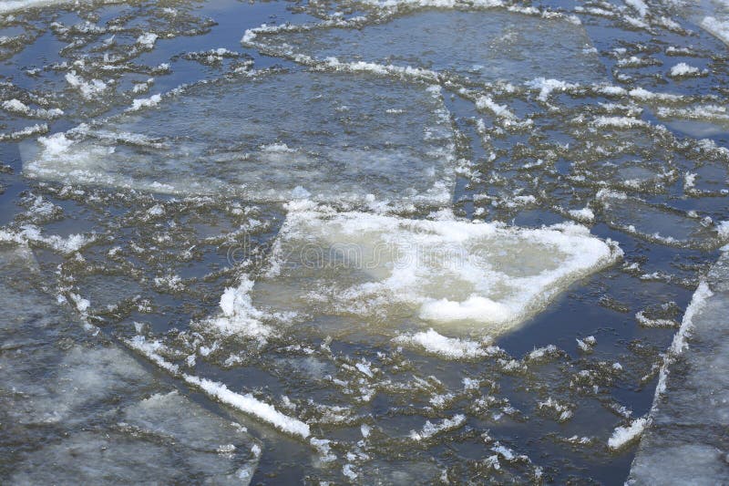 Melting Broken Ice Floats on the River Stock Image - Image of global ...