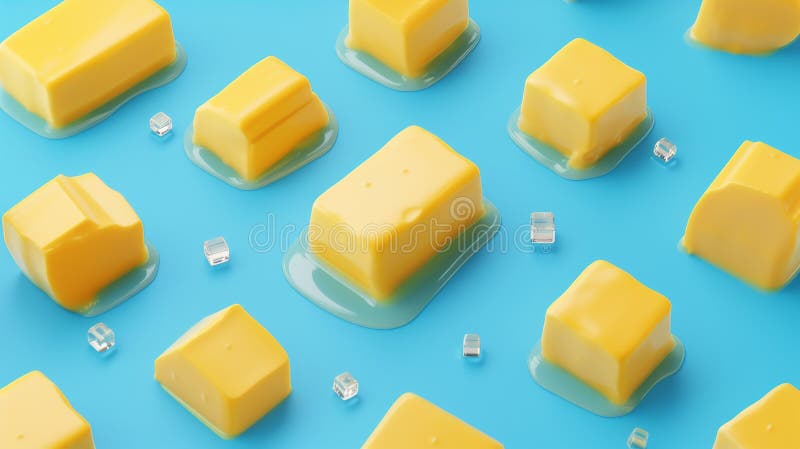 Melting Butter Cubes on Blue Background Stock Illustration ...