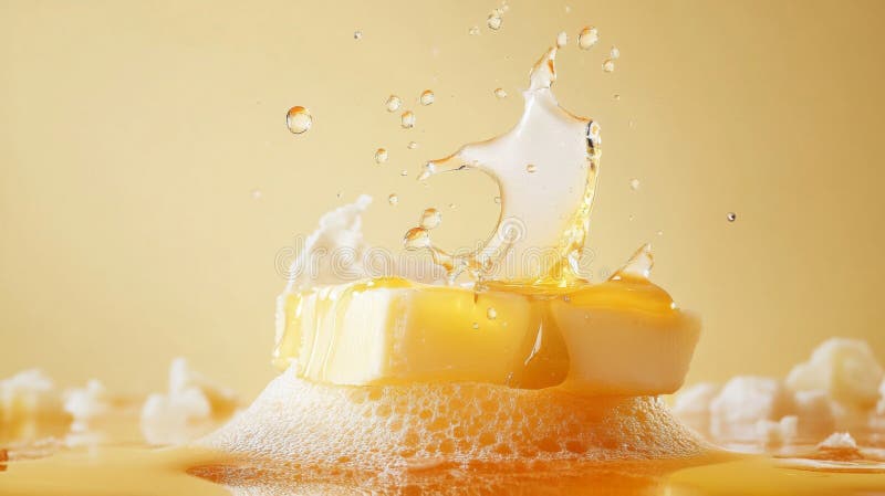 Melting Butter Cubes with Golden Liquid Splash Stock Illustration ...