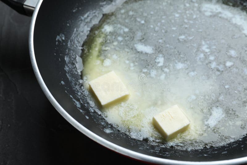 Melting Butter in Frying Pan, Closeup View Stock Photo - Image of ...