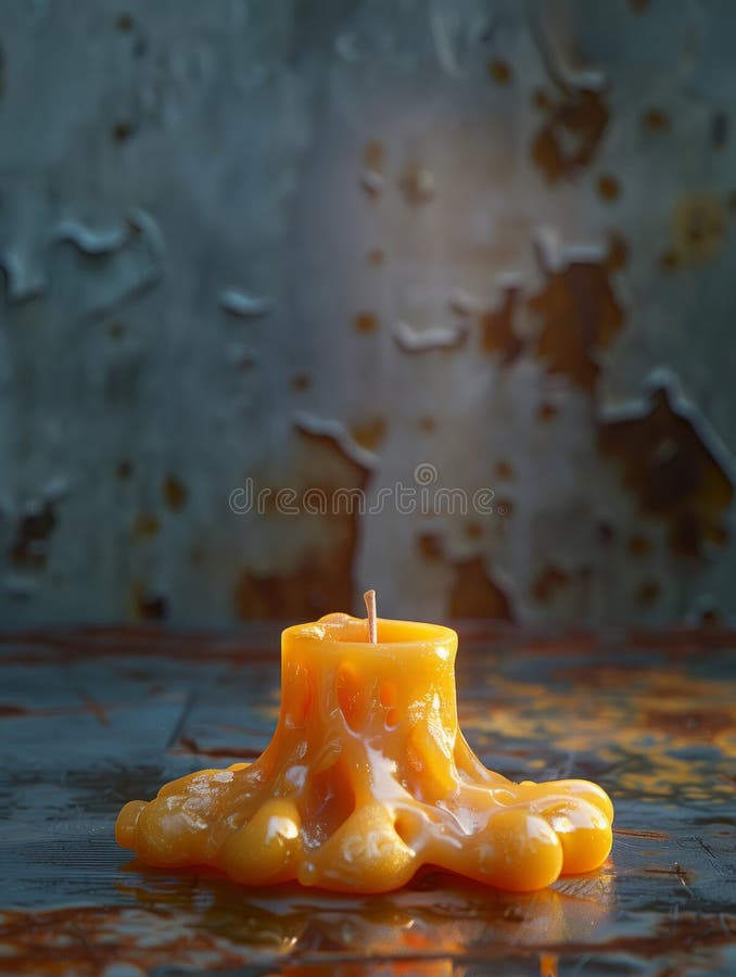 A Melting Candle with Wax Dripping Onto a Rustic Surface. Stock Photo ...