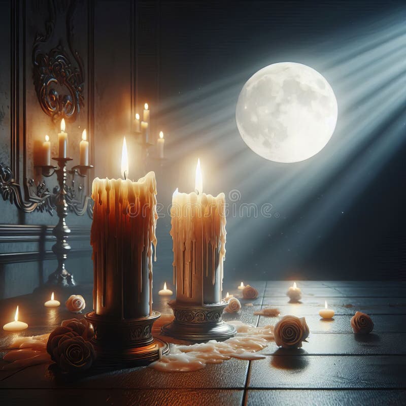 Melting Candles Under Moonlight in Gothic Interior Stock Photo - Image of antique, moonlit ...