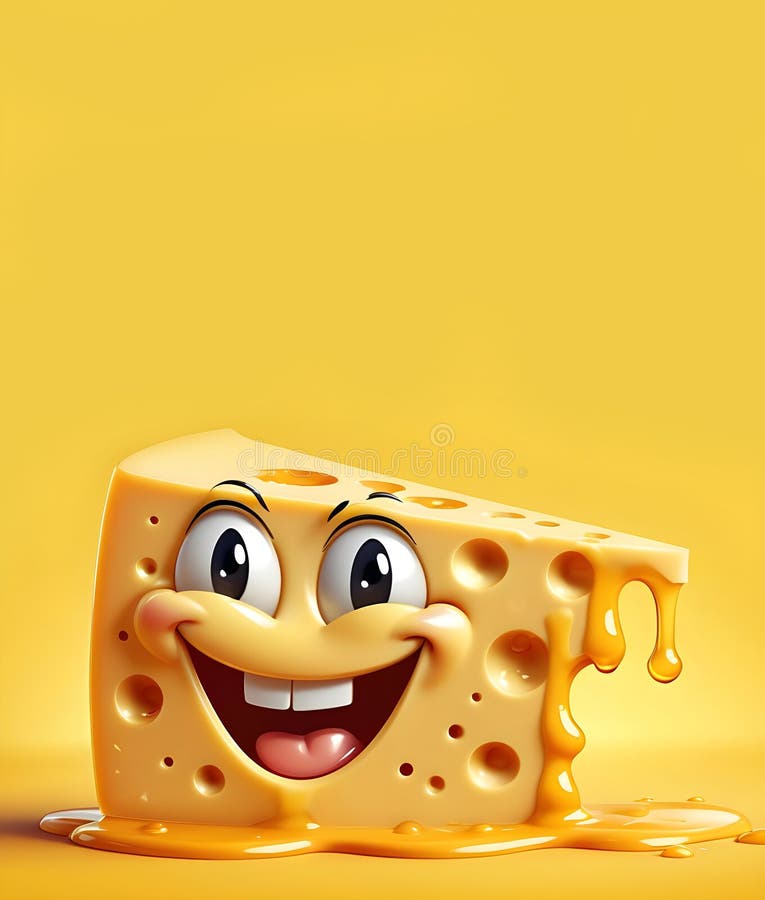 Cartoon Illustration of Melting Cheese with Smiley Expression on Yellow ...