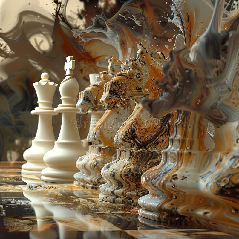 Melting Chess Scene in Surreal Setting Stock Photo - Image of digital ...