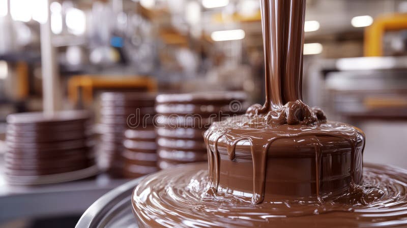 Melting Chocolate Being Poured Onto a Confectionery Surface. Stock ...