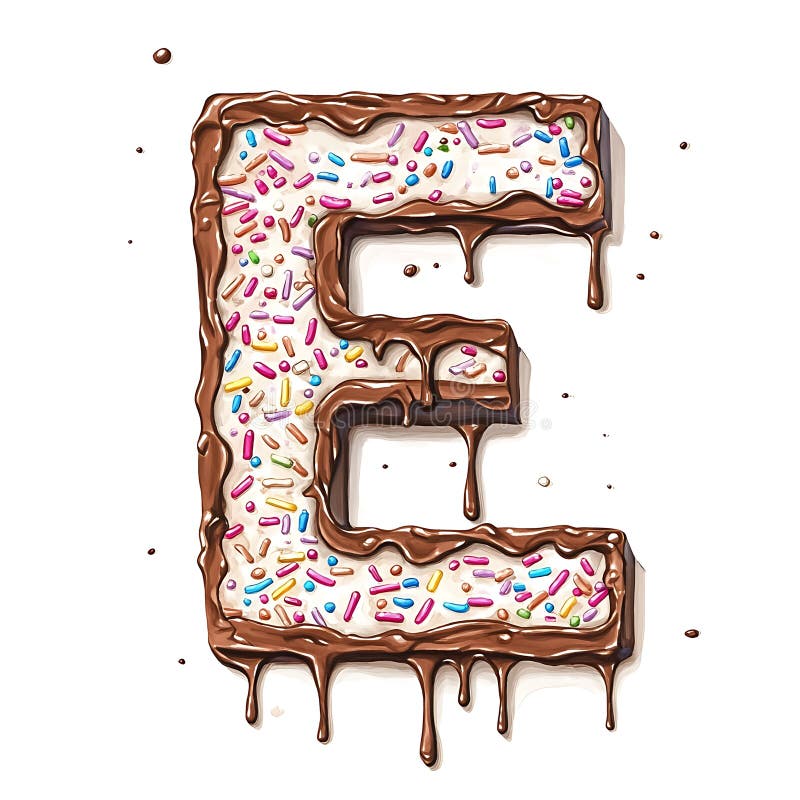 Melting Chocolate Letter E with Colorful Sprinkles Stock Illustration ...
