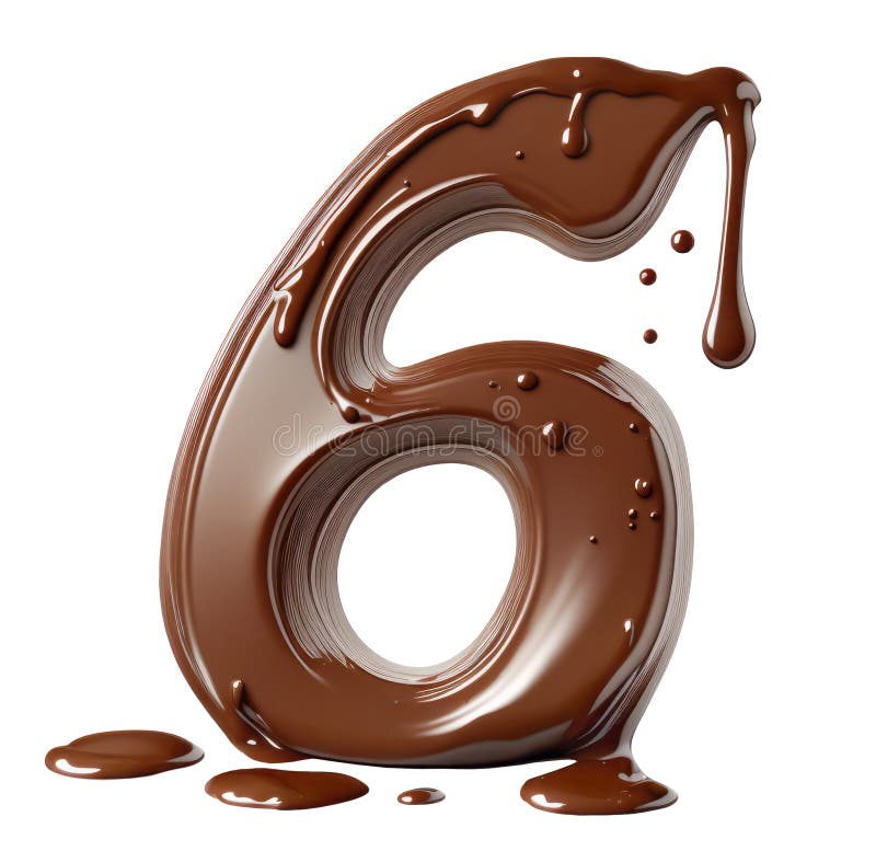 Melting Chocolate Number 6 Isolated on White Background. Generative AI ...