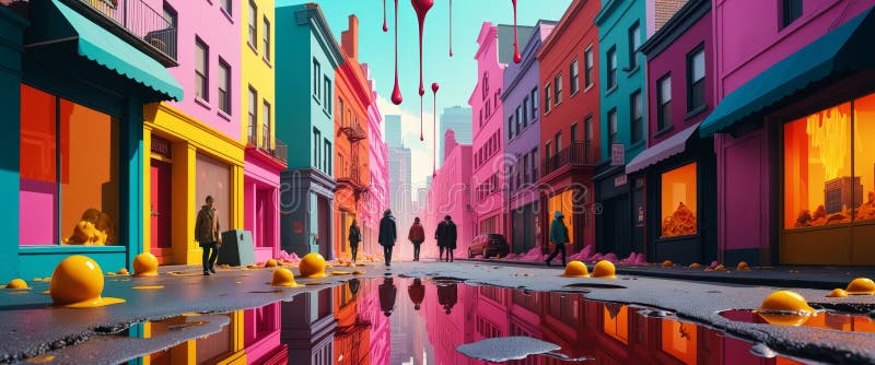 Melting City Street stock image. Image of buildings - 340410703