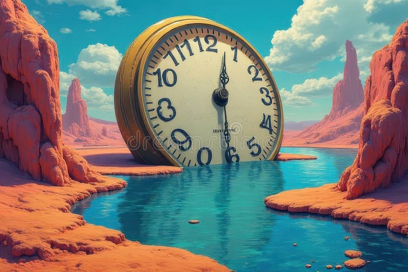 Melting Clock and Abstract Landscape Stock Illustration - Illustration ...