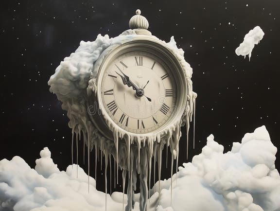 Melting Clock, Clouds, Surreal Scene, Time Concept Stock Illustration - Illustration of ...