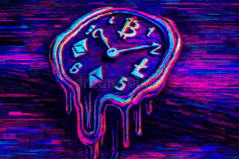 Melting Clock with Cryptocurrency Symbols Time and Crypto Stock Photo ...