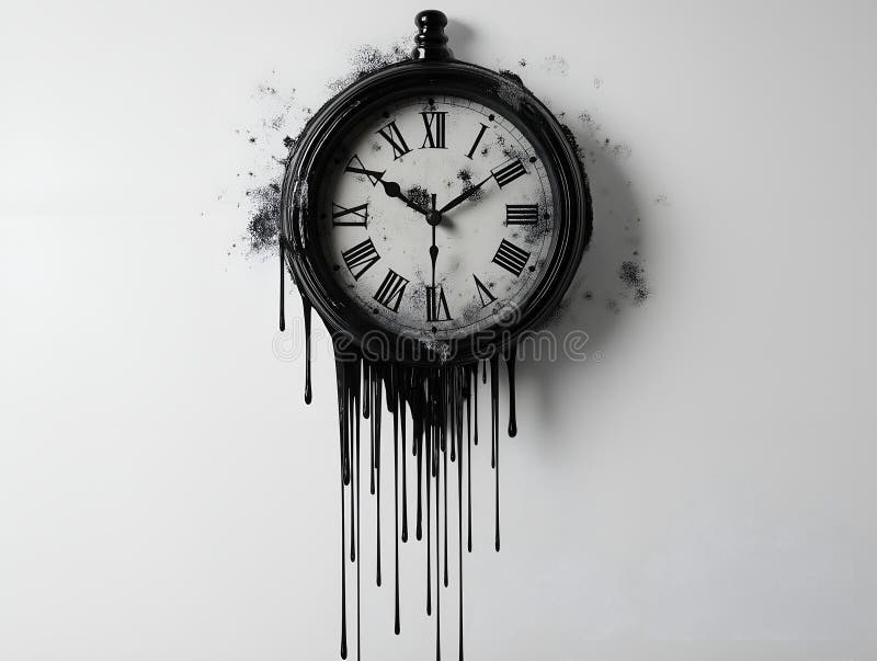 Melting Clock, Grey Background, Dripping Paint, Surreal Art Stock ...