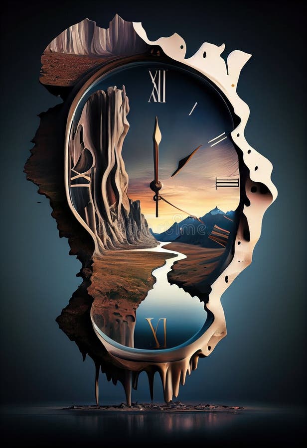 Melting Clock Landscape, Made with Generative AI Stock Illustration ...