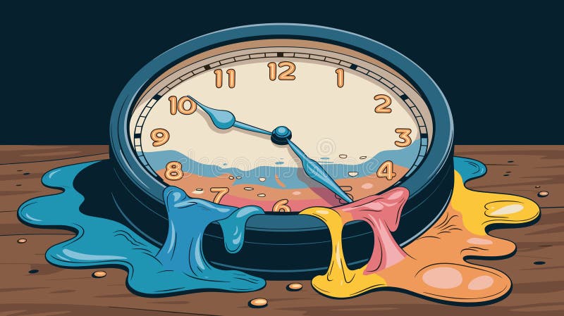 Melting Clock with Numbers and Hands Blending into Abstract Colors ...