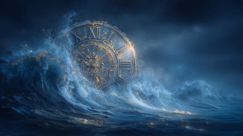 Melting Clock Over Dark Ocean Waves, Symbolizing Loss of Time and ...