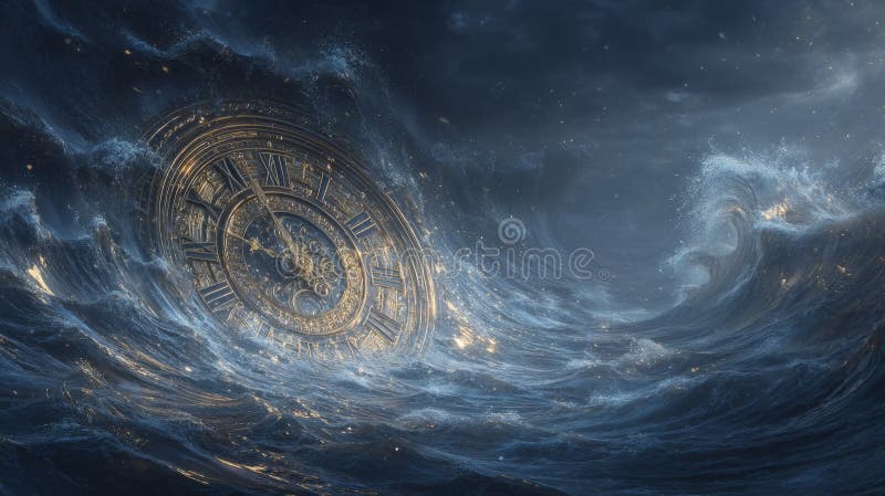 Melting Clock Over Dark Ocean Waves, Symbolizing Loss of Time and ...