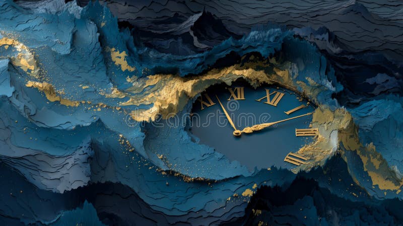 Melting Clock Over Dark Ocean Waves, Symbolizing Loss of Time and ...