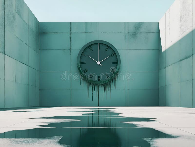 Melting Clock, Teal Room, Surreal Scene, Time Distortion Stock ...