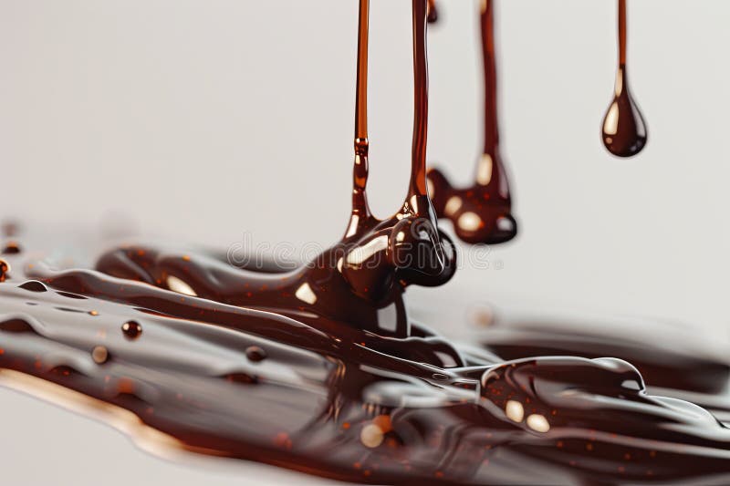 Melting Dark Chocolate Droplets Flow Gracefully on a White Surface ...