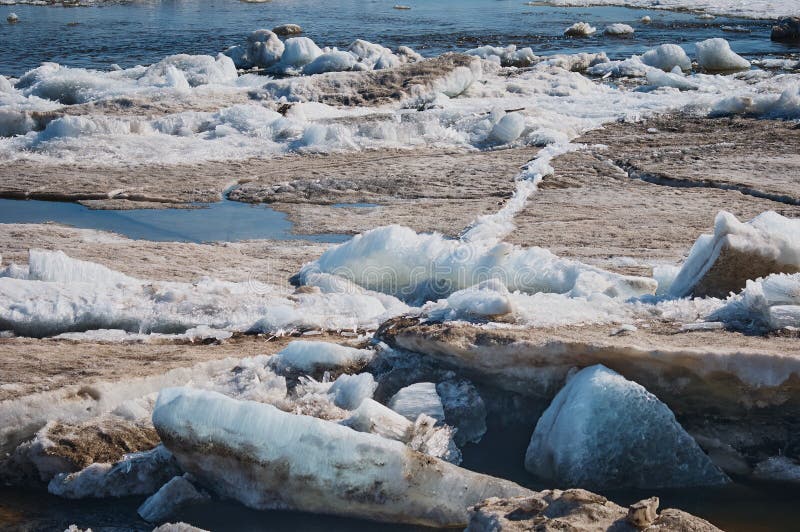 Melting of Dirty Ice Floes during Ice Drift. Stock Photo - Image of ...