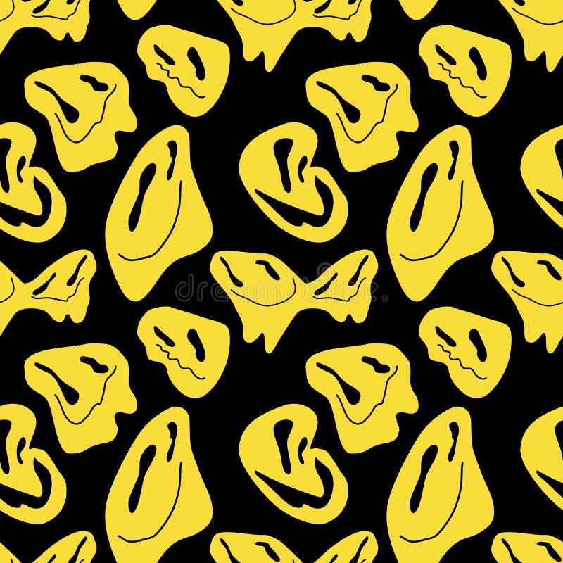 Melting or Dripping Smiles Seamless Pattern. Set of Psychedelic Smiles ...