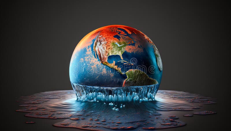 Melting Earth Dripping Oceans and Seas, Global Warming Concept ...