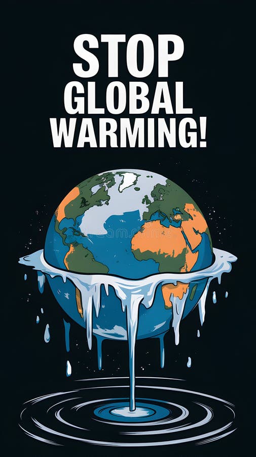 A Melting Earth Drips Water Under the Text STOP GLOBAL WARMING Stock ...