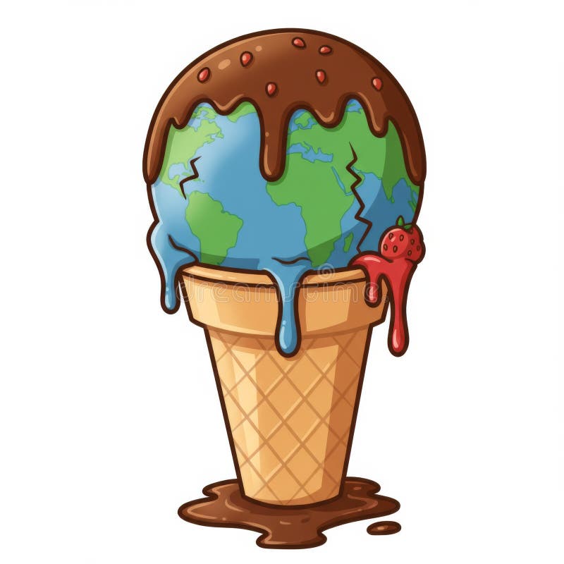 Melting Earth Ice Cream Cone Illustration Stock Illustration ...