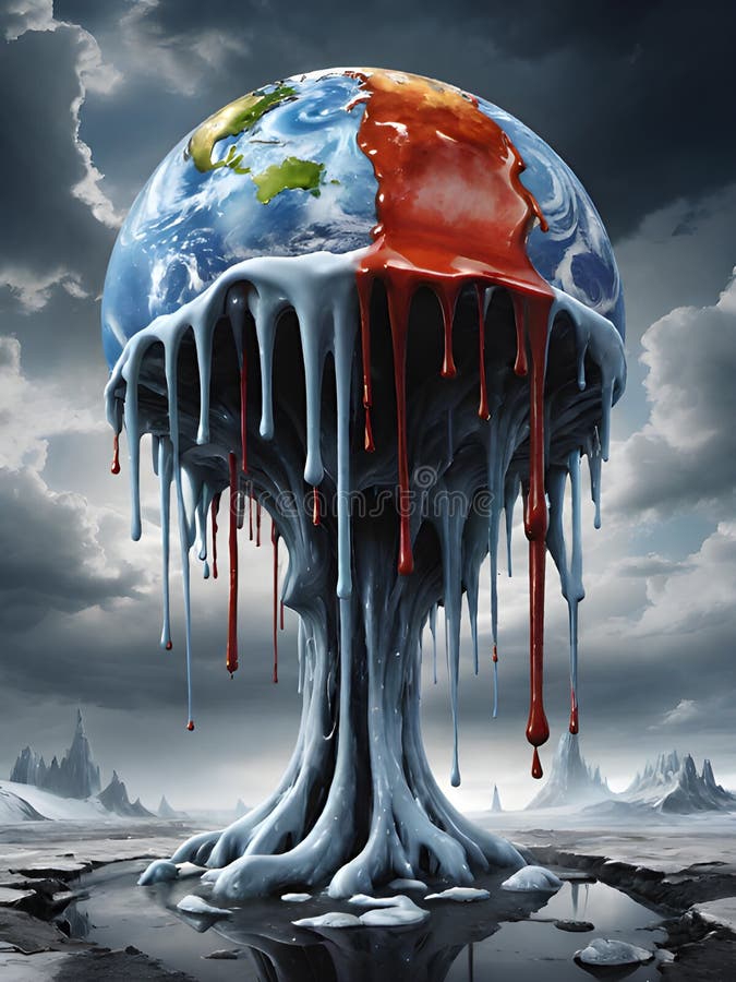 A Melting Earth with a Red Drip of Paint Stock Illustration ...