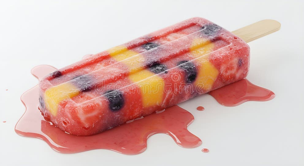 Melting Fruit Popsicle on Stick Isolated Stock Photo - Image of ...