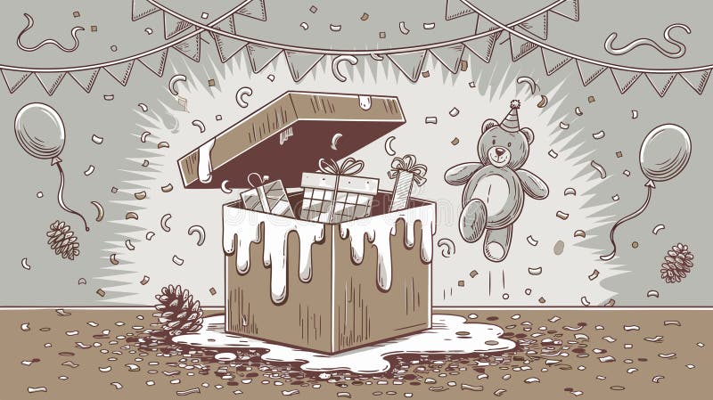 Melting Gift Box with Levitating Teddy Bear and Pine Cone Amidst ...