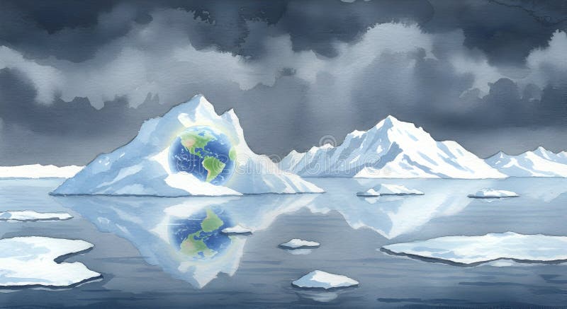 Earth Reflected in Melting Ice - Generative AI Stock Image - Image of ...