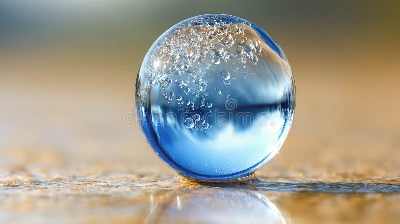 Melting Globe Shape Ice Cube on Reflective Surface Highlighting Effects ...