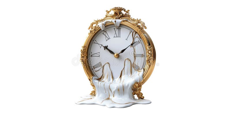 Melting Gold Clock with Roman Numerals Isolated on Transparent ...