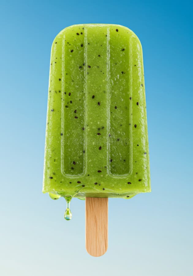 Melting Green Popsicle on a Blue Background Stock Illustration ...