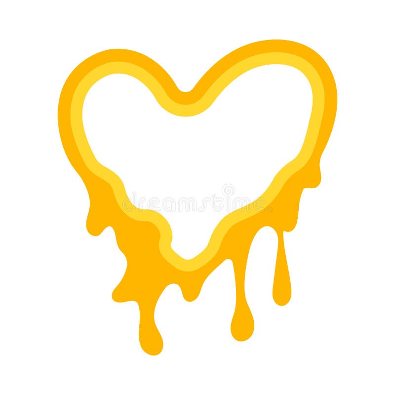Melting Heart Icon in Yellow, Dripping Honey Frame, Liquid Honey ...