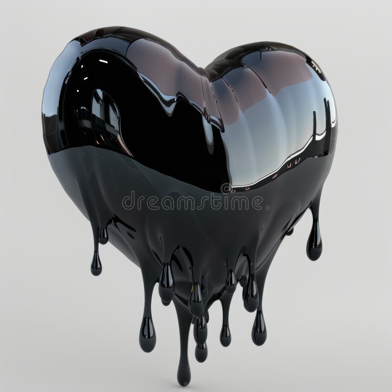 Melting Heart-shaped Object Made of Black Glossy Material Stock ...