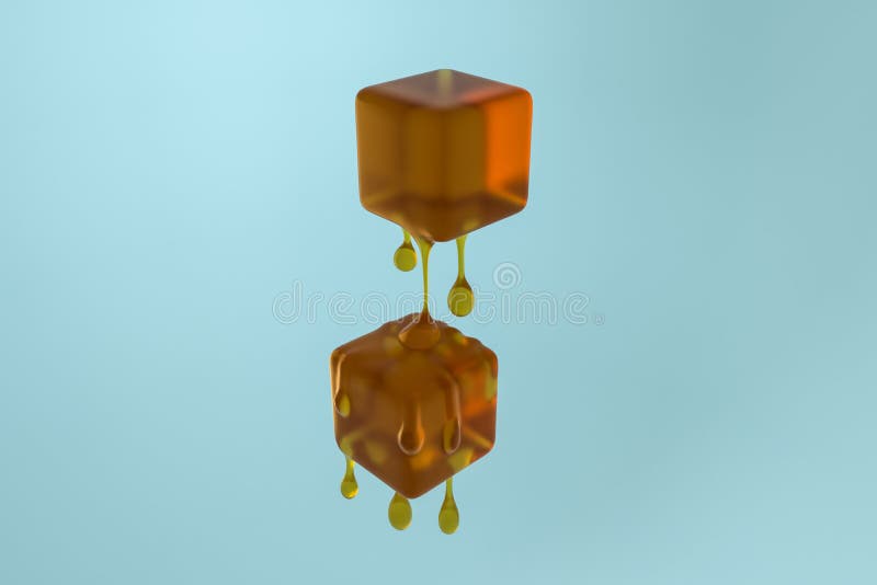 Melting Honey Cube with Liquid Drop Details, 3d Rendering Stock ...