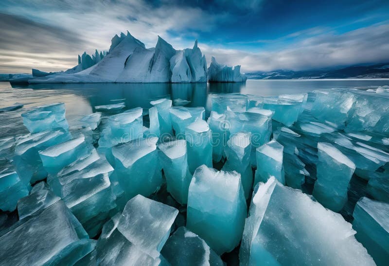 Melting Ice Chunks on the Beach Under a Cloudy Sky Wallpaper Mural ...