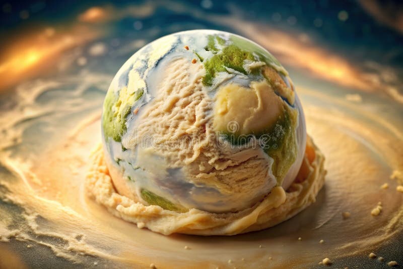 Melting Ice Cream Ball in the Shape of Planet Earth. Surrealistic Image ...