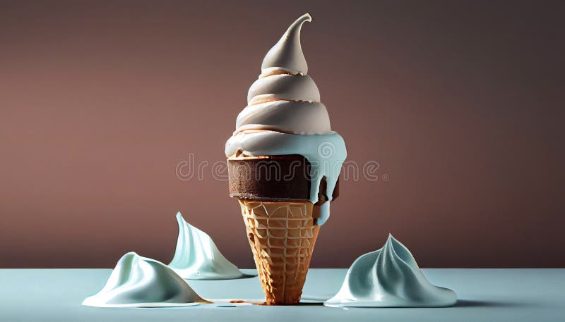 Melting Ice Cream with Chocolate Cone. Created with Generative Ai ...