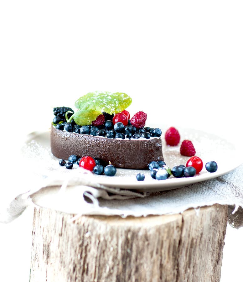 Melting Ice Cream with Chocolate Glaze and Berries. Stock Image - Image ...