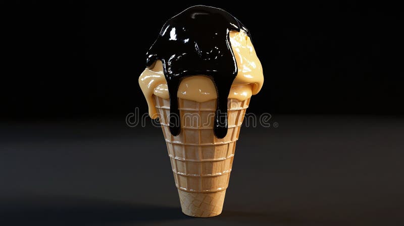 Melting Ice Cream Cone with Chocolate Sauce Stock Image - Image of ...