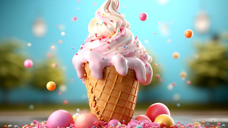 Melting Ice Cream Cone. Created with Generative Ai Technology Stock ...