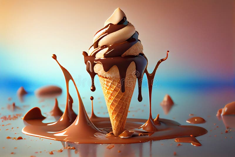 Melting Ice Cream Cone Generative Ai Stock Illustration Illustration